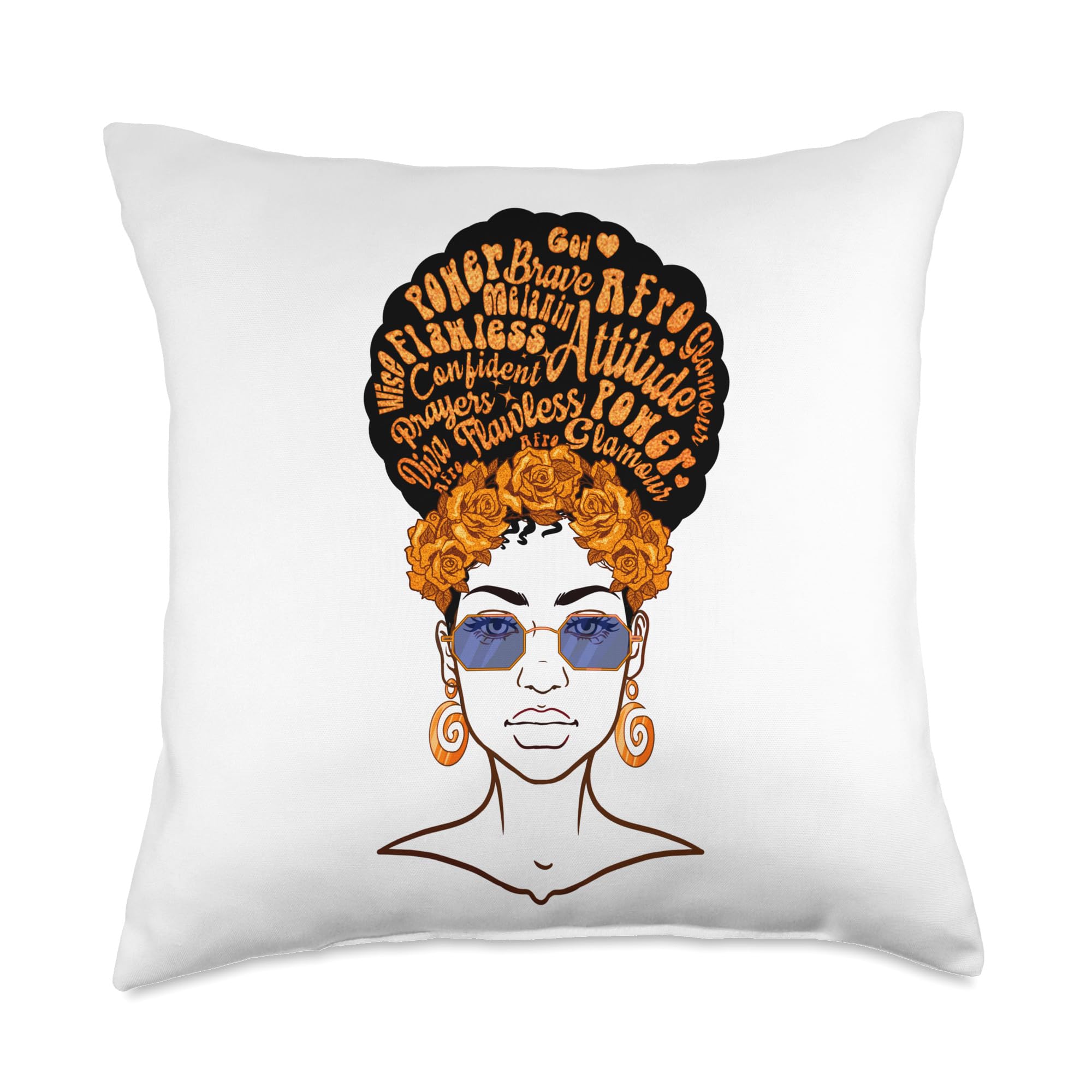 Goddess Shopp Women Beautiful Melanin Poppin Queen Black Girl Magic Throw Pillow, 18x18, Multicolor