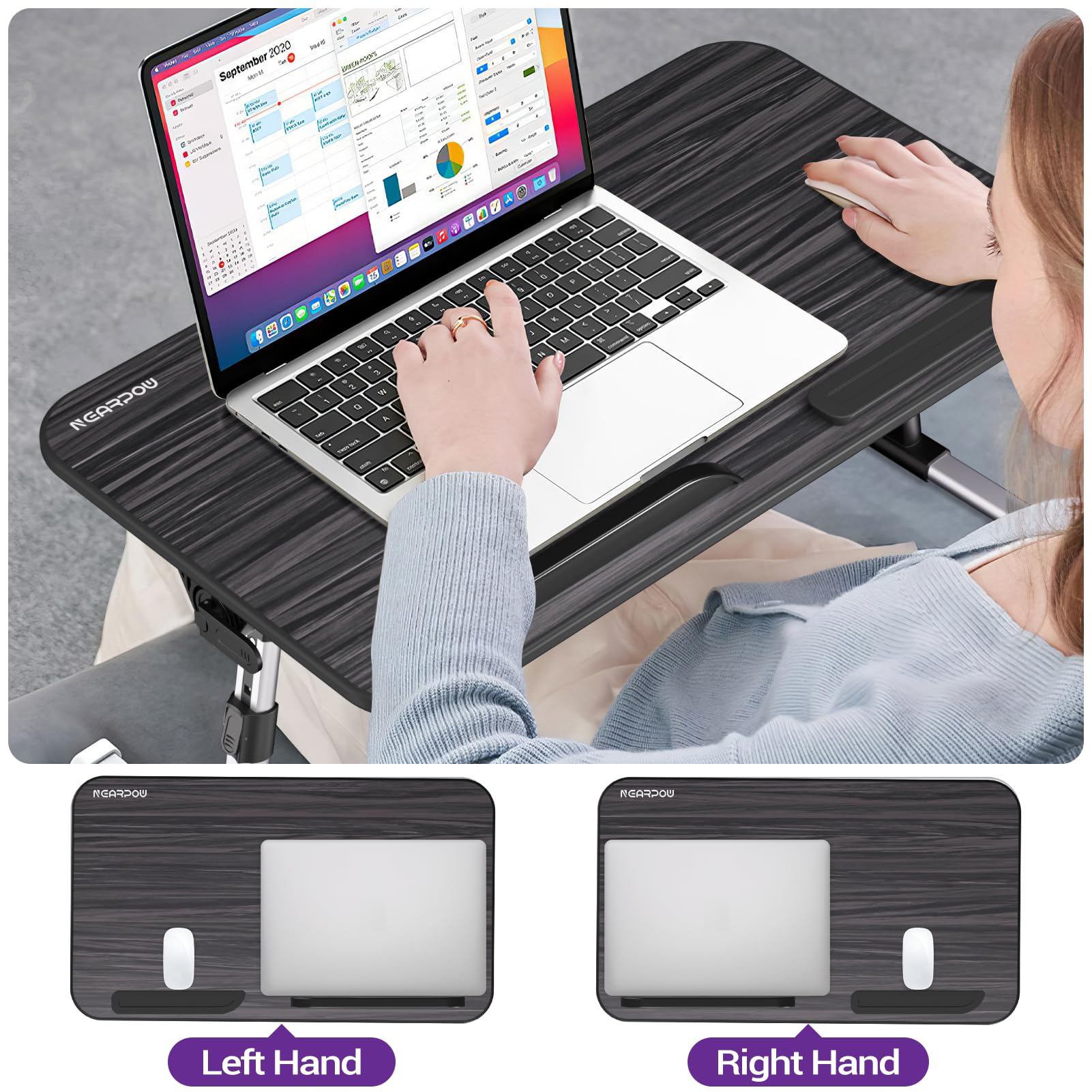 NEARPOW Laptop Bed Tray Table, Adjustable Laptop Bed Stand, Portable Standing Table with Foldable Legs, Foldable Lap Tablet Table for Sofa Couch Floor - Medium Size