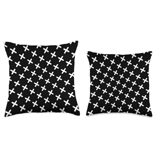 Geometric White Black Swiss Plus Cross Diagonal Pattern Throw Pillow