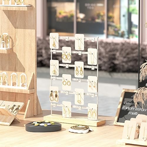 Lolalet Earring Display Stand for Selling, 6 Tier Earrings Display Rack with 24 Adjustable Hooks, Jewelry Display Stand for Vendors Earrings, Keychain Cards Retail Display -White