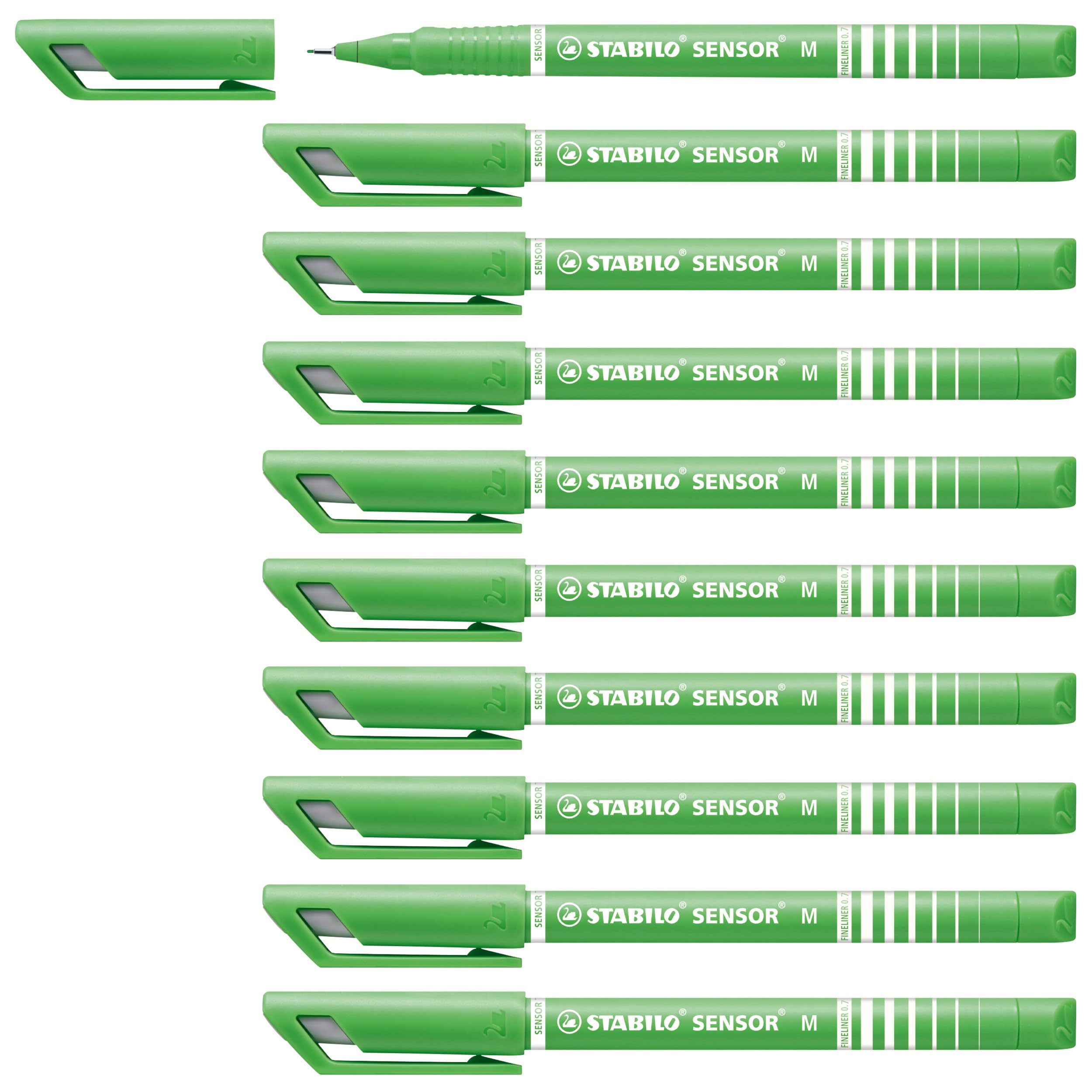 STABILO Fineliner with Cushioned F-Tip - Sensor F - Pack of 10 - Light Green