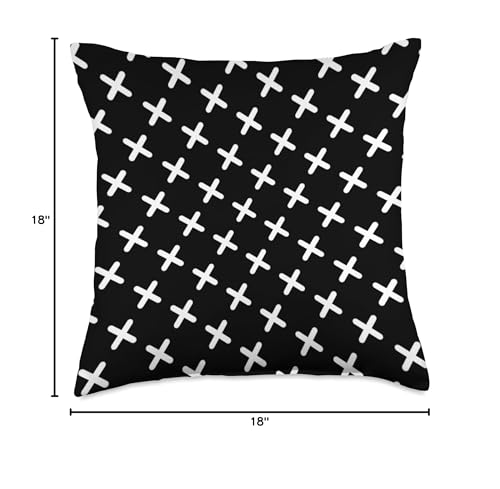 Geometric White Black Swiss Plus Cross Diagonal Pattern Throw Pillow