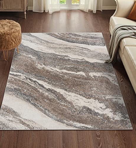 LUXE WEAVERS Rug – Art Deco Living Room Carpet with Marble Swirl – Persian Area Rugs for Modern Home Décor, Soft Luxury Rug, Stain-Resistant, Medium Pile, Jute Backing, Grey / 5’ x 7’