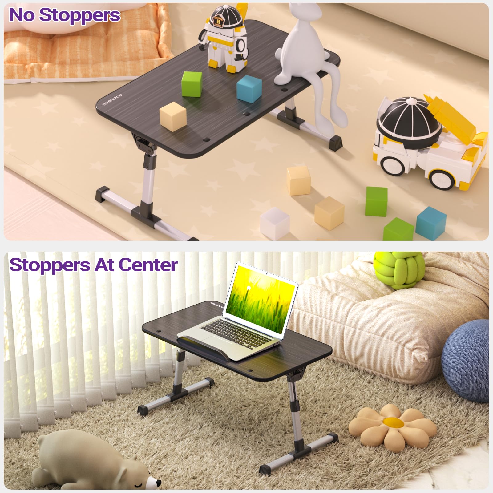 NEARPOW Laptop Bed Tray Table, Adjustable Laptop Bed Stand, Portable Standing Table with Foldable Legs, Foldable Lap Tablet Table for Sofa Couch Floor - Medium Size