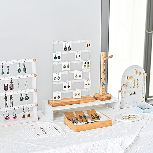 Lolalet Earring Display Stand for Selling, 6 Tier Earrings Display Rack with 24 Adjustable Hooks, Jewelry Display Stand for Vendors Earrings, Keychain Cards Retail Display -White