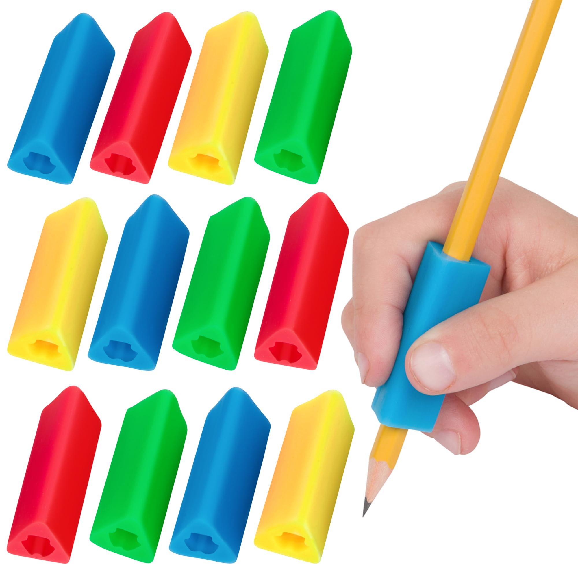 The Classics 12-Pack Triangle Pencil Grips, Assorted Bright Colors, 1.75-Inch Long (TPG-16212)