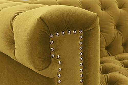 Iconic Home Gold/COGNAC Gold Bea Velvet with Nail head Trim Tone Metal Sofa