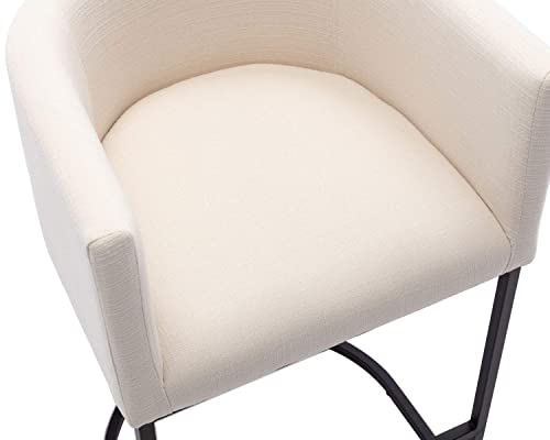 RIVOVA Contemporary Cream Linen Bar Stool, 29" Upholstered Fabric Counter Height Barstool Kitchen Counter Island Stool with Black Metal Base