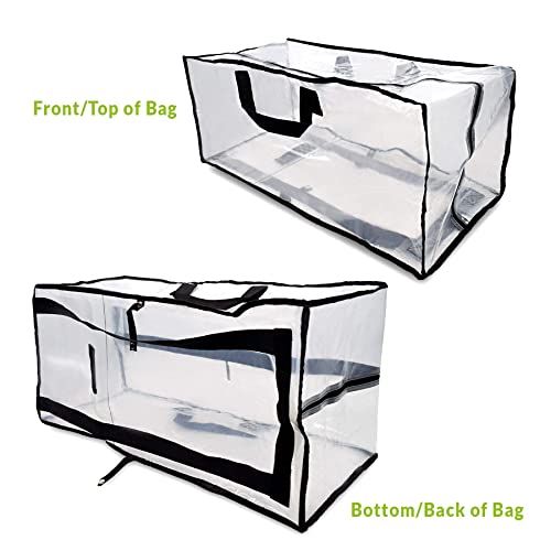 Clear Storage Bags - 3 Pack Zippered Moving Bags, See Thru Transparent Heavy Duty Totes with Handles, Large & Waterproof for Clothes, Blankets, Linens, Packing, Organizing, Under Bed - 27x12x13.75