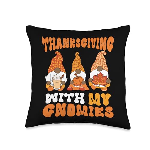 Thanksgiving African American Black Gnome Family Throw Pillow