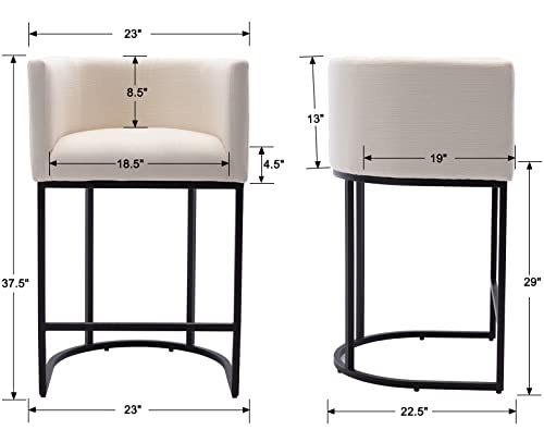 RIVOVA Contemporary Cream Linen Bar Stool, 29" Upholstered Fabric Counter Height Barstool Kitchen Counter Island Stool with Black Metal Base