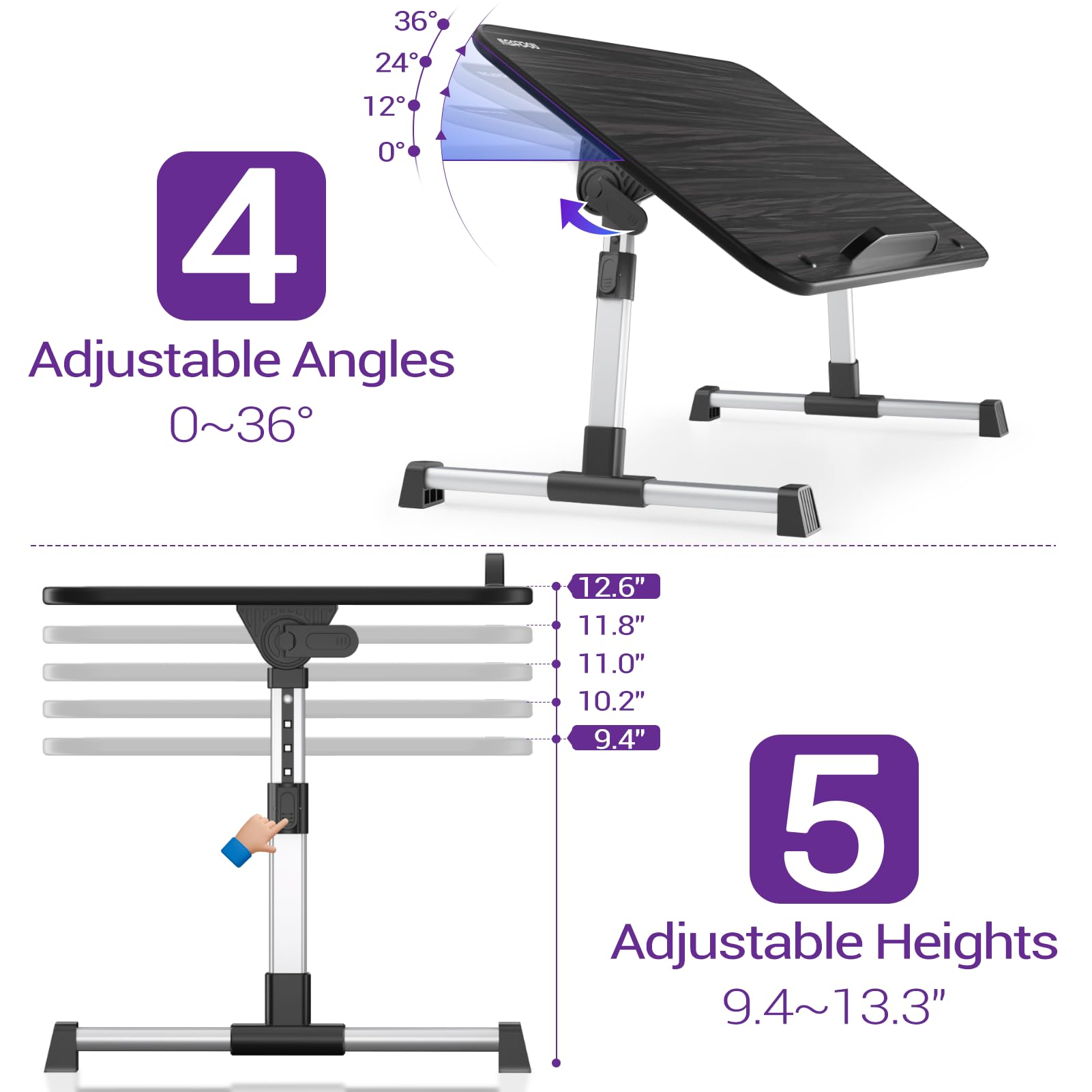 NEARPOW Laptop Bed Tray Table, Adjustable Laptop Bed Stand, Portable Standing Table with Foldable Legs, Foldable Lap Tablet Table for Sofa Couch Floor - Medium Size