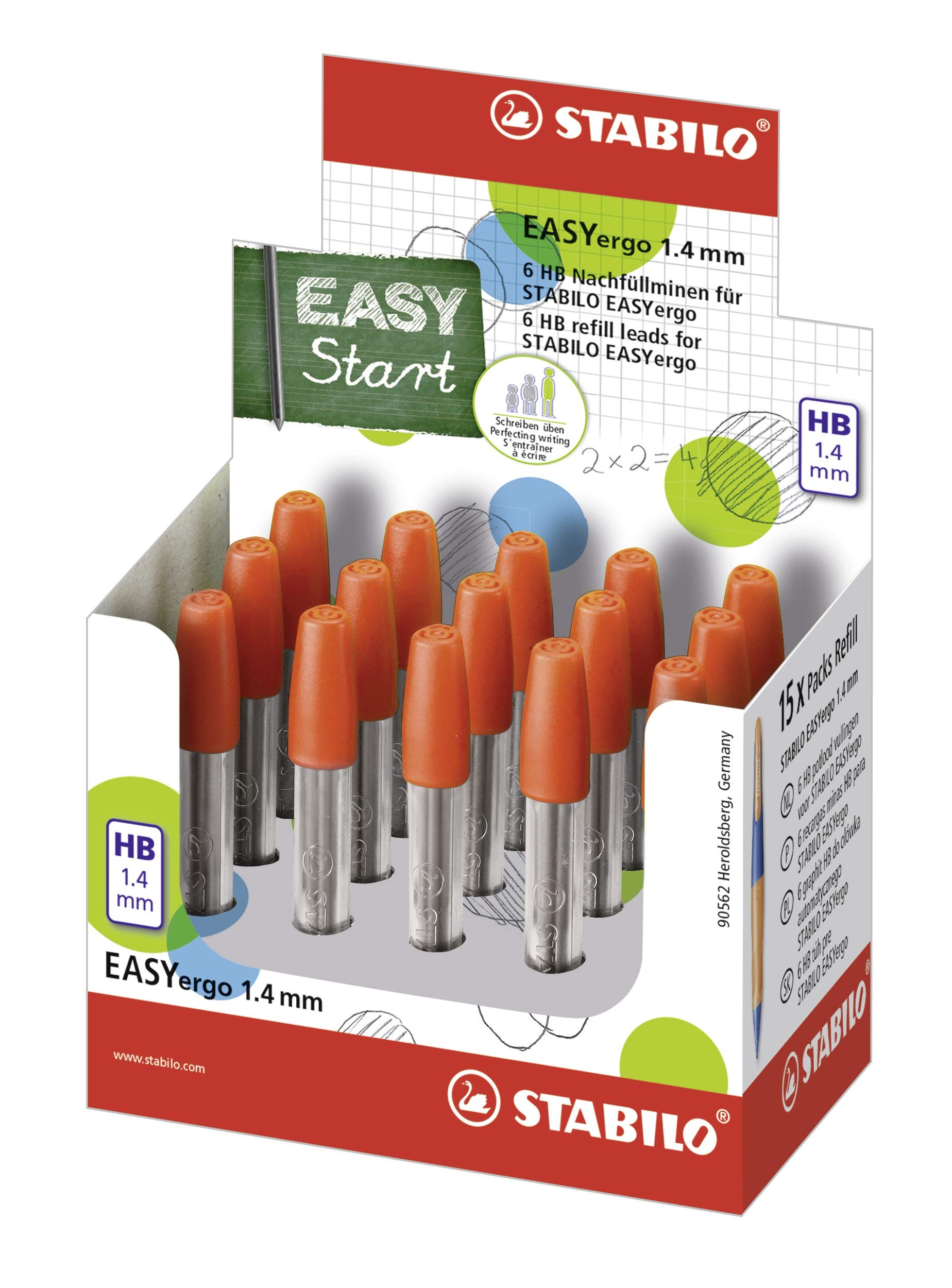 STABILO Ergonomic Mechanical Pencil EASYergo 1.4 Refill Leads - Pack of 6 x 15 - HB