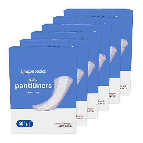 Amazon Basics Daily Pantiliner, Regular Length, 300 Count, 6 Packs of 50 (Previously Solimo)