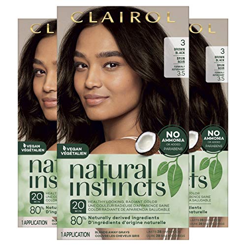 Clairol Natural Instincts Demi-Permanent Hair Dye, 3 Brown Black Hair Color, Pack of 3
