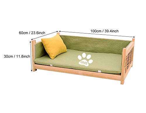 LXLA Elevated Dog Beds with Green Mattress, Indoor Wooden Frame Orthopedic Portable Pets Cot, for Large Medium Small Cats and Dogs (Size : XXL 100×60×30cm)