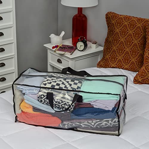Clear Storage Bags - 3 Pack Zippered Moving Bags, See Thru Transparent Heavy Duty Totes with Handles, Large & Waterproof for Clothes, Blankets, Linens, Packing, Organizing, Under Bed - 27x12x13.75