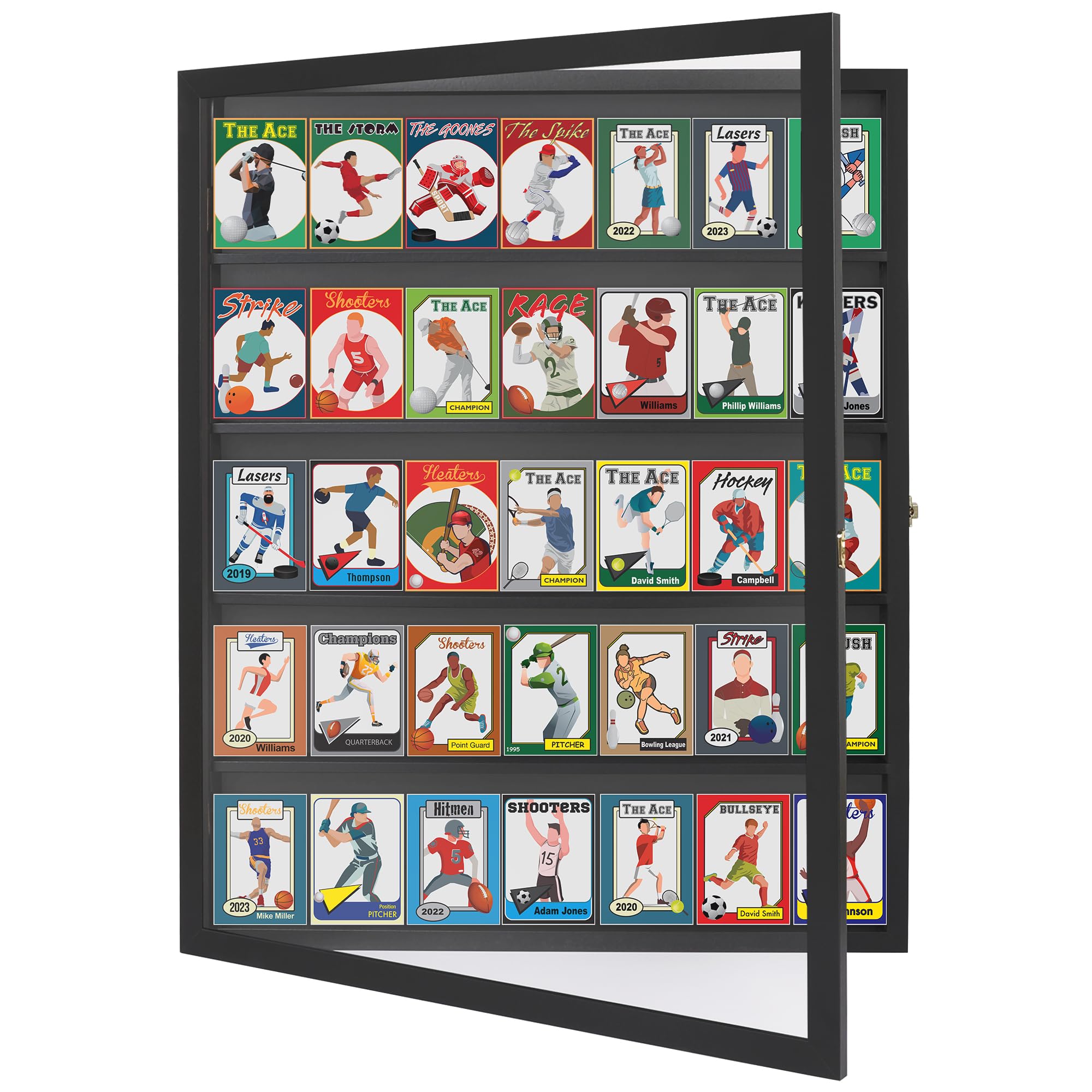 Americanflat 24x31 Baseball Card Display Case Lockable - Holds Up to 35 Collectible Cards - All-Star Collection - Wall Mount Trading Card Display Frame with Polished Plexiglass - Black Finish