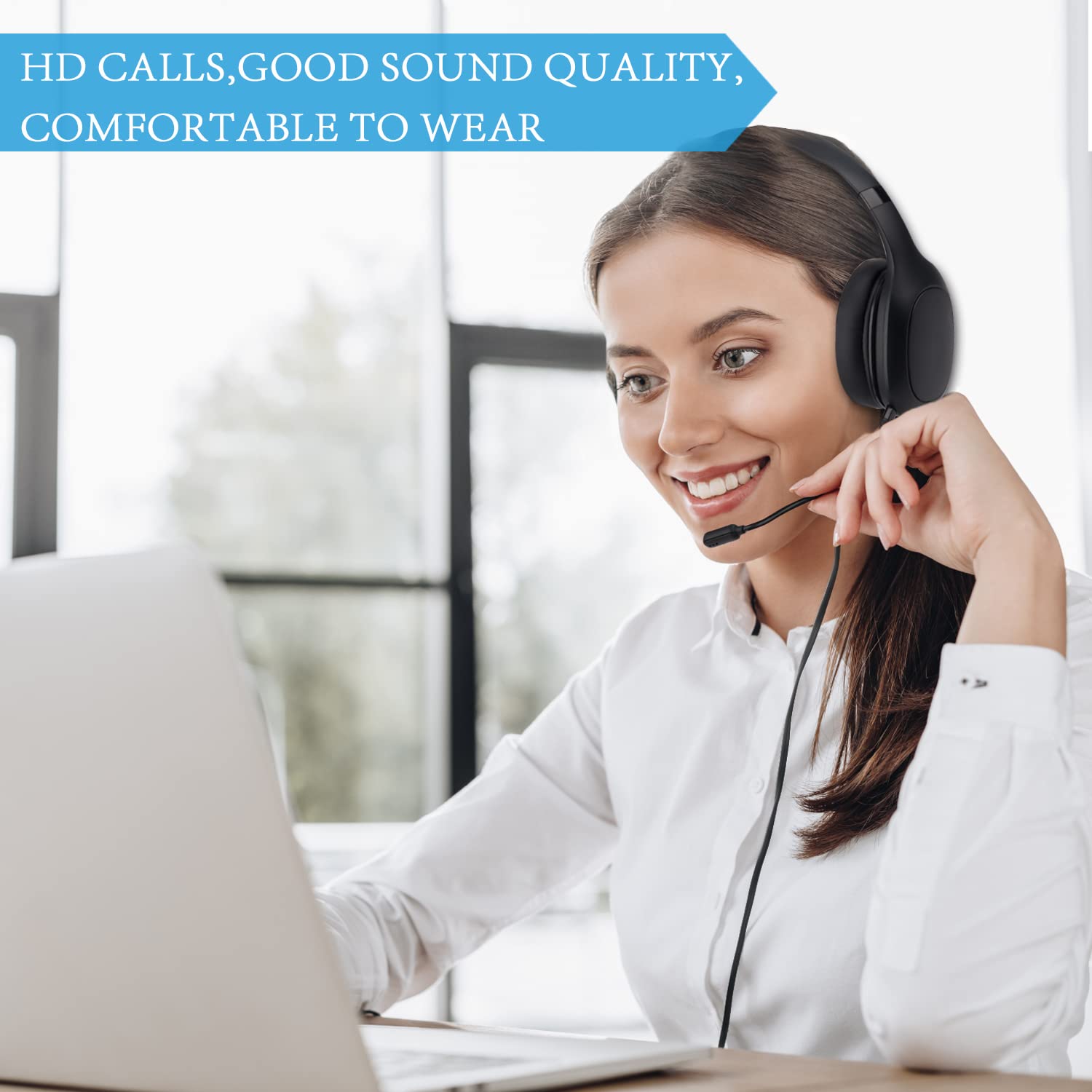 Konnek Stein Wired Headset Office with Microphone, Headphone Over-Ear Adjustable Headband Comfortable Ear Cushion Work on Computer PC Mac Laptop
