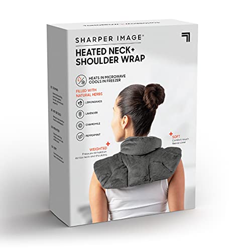 SHARPER IMAGE Warm & Cooling Herbal Aromatherapy Neck & Shoulder Plush Wrap Pad for Soothing Muscle Pain and Tension Relief Therapy, 100% Natural Lavender & Herb Spa Blend, Holiday Gift