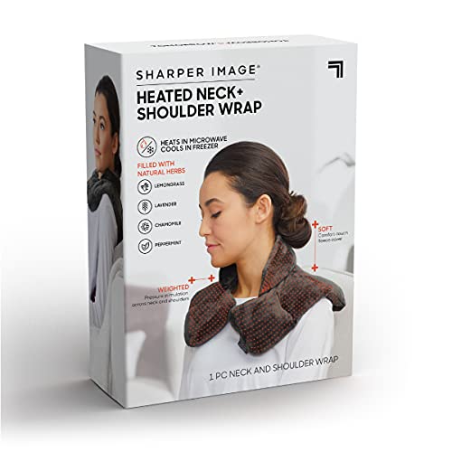 SHARPER IMAGE Warm & Cooling Herbal Aromatherapy Neck & Shoulder Plush Wrap Pad for Soothing Muscle Pain and Tension Relief Therapy, 100% Natural Lavender & Herb Spa Blend, Holiday Gift