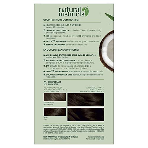 Clairol Natural Instincts Demi-Permanent Hair Dye, 3 Brown Black Hair Color, Pack of 3
