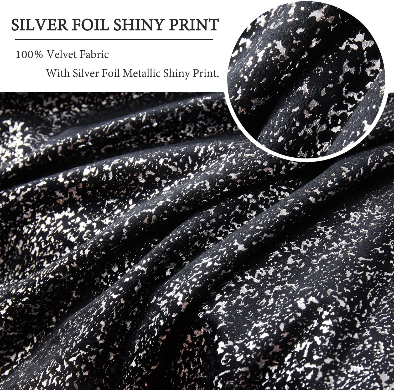 EUCIOR Black and Silver Pillow Covers,Black Pillow Covers 24x24,Light Silver Pillows Both Sides Sparkle Silver Foil Print,Decor Soft Velvet Hidden Zipper Closure Accent Pillows Set of 2