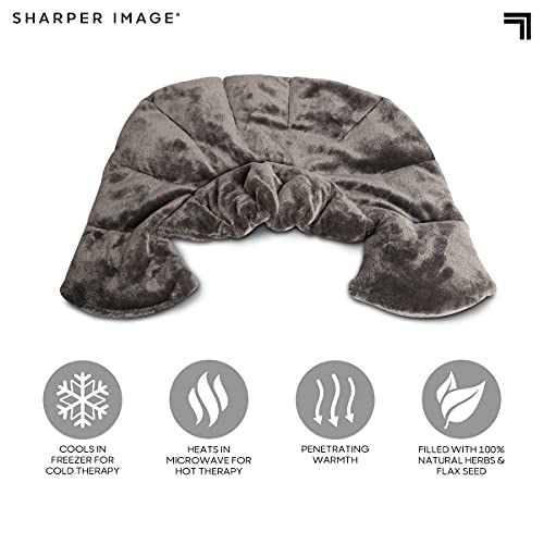 SHARPER IMAGE Warm & Cooling Herbal Aromatherapy Neck & Shoulder Plush Wrap Pad for Soothing Muscle Pain and Tension Relief Therapy, 100% Natural Lavender & Herb Spa Blend, Holiday Gift