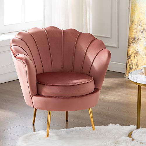 DAGONHIL Pink Velvet Accent Chair for Living Room, Vanity Chair for Makeup Room, Tulip Chair with Gold Metal Legs, Dusty Pink