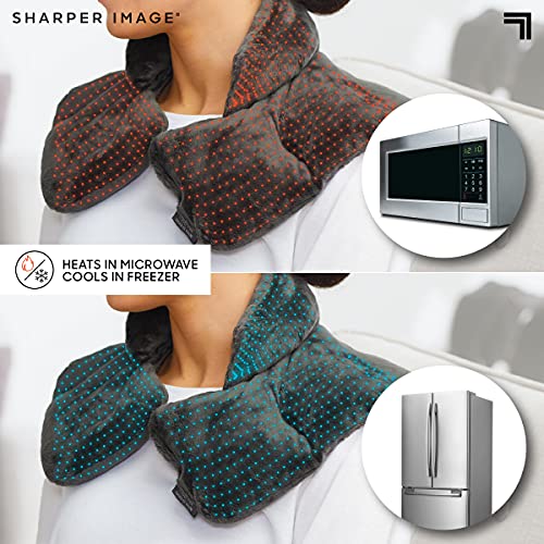 SHARPER IMAGE Warm & Cooling Herbal Aromatherapy Neck & Shoulder Plush Wrap Pad for Soothing Muscle Pain and Tension Relief Therapy, 100% Natural Lavender & Herb Spa Blend, Holiday Gift