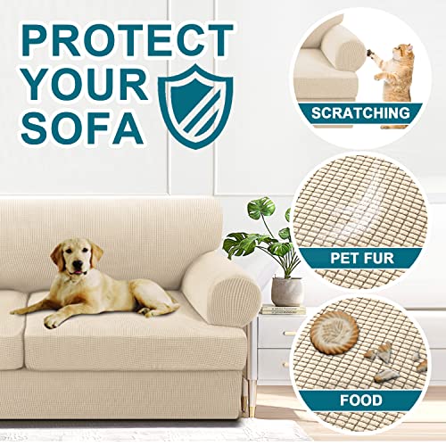 3 Pieces Sofa Covers T Cushion Sofa Slipcovers for 2 Cushion Couch Stretch Couch Cover Soft Sofa Slip Cover Furniture Covers with 2 Individual T Cushion Seat Covers (2 Cushion Sofa, Biscotti Beige)