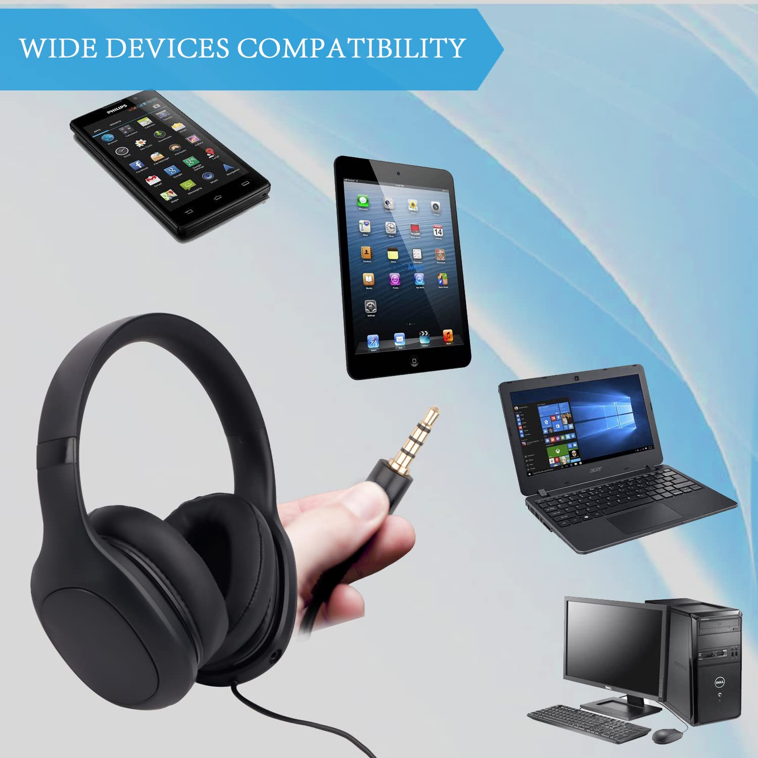 Konnek Stein Wired Headset Office with Microphone, Headphone Over-Ear Adjustable Headband Comfortable Ear Cushion Work on Computer PC Mac Laptop