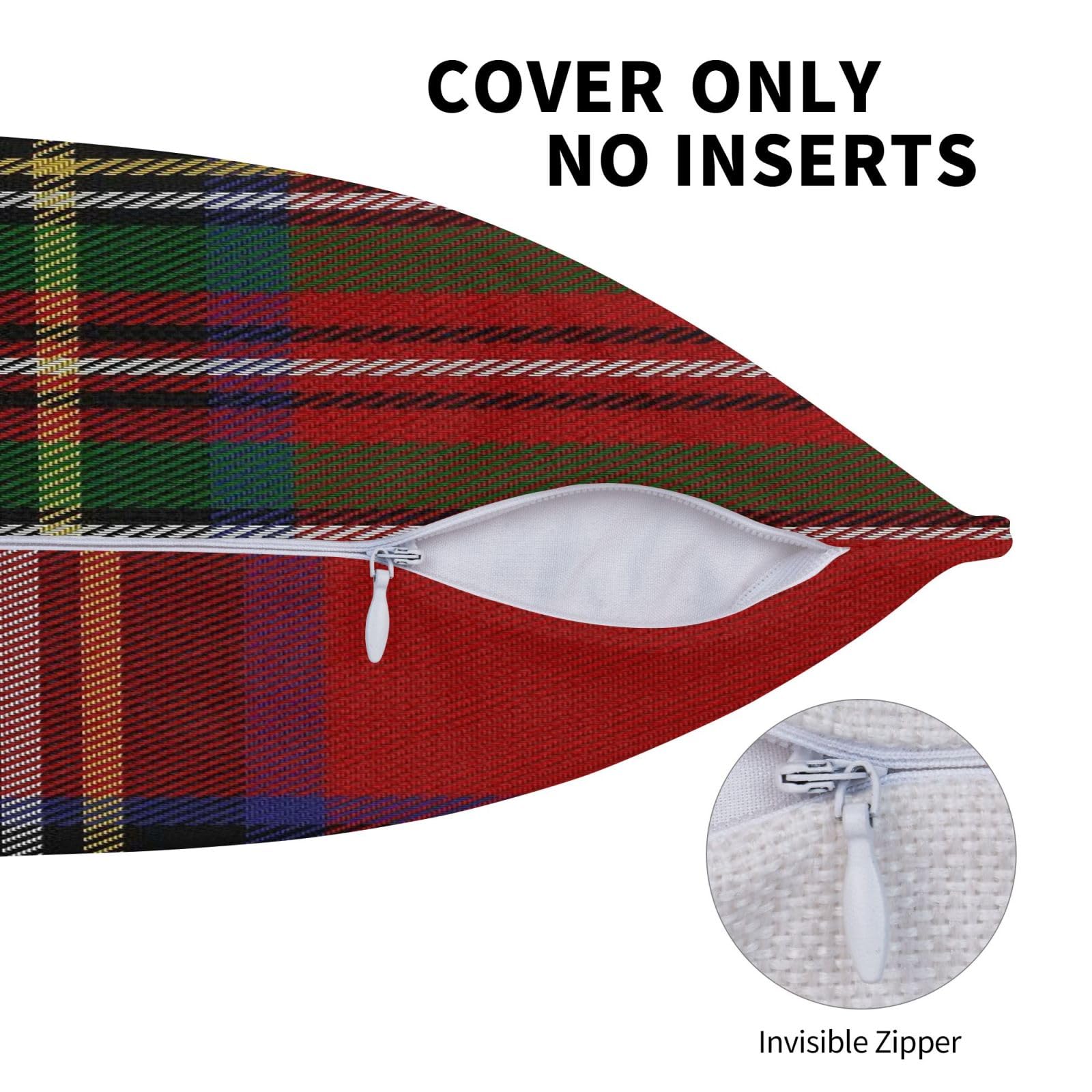 ChangQingArt Checkered Pillow Covers 16x16 Inch, Green Scottish Tartan Red Abstract Ancient Antique Black Double Sided Decorative Pillows Cases Throw Pillows Covers