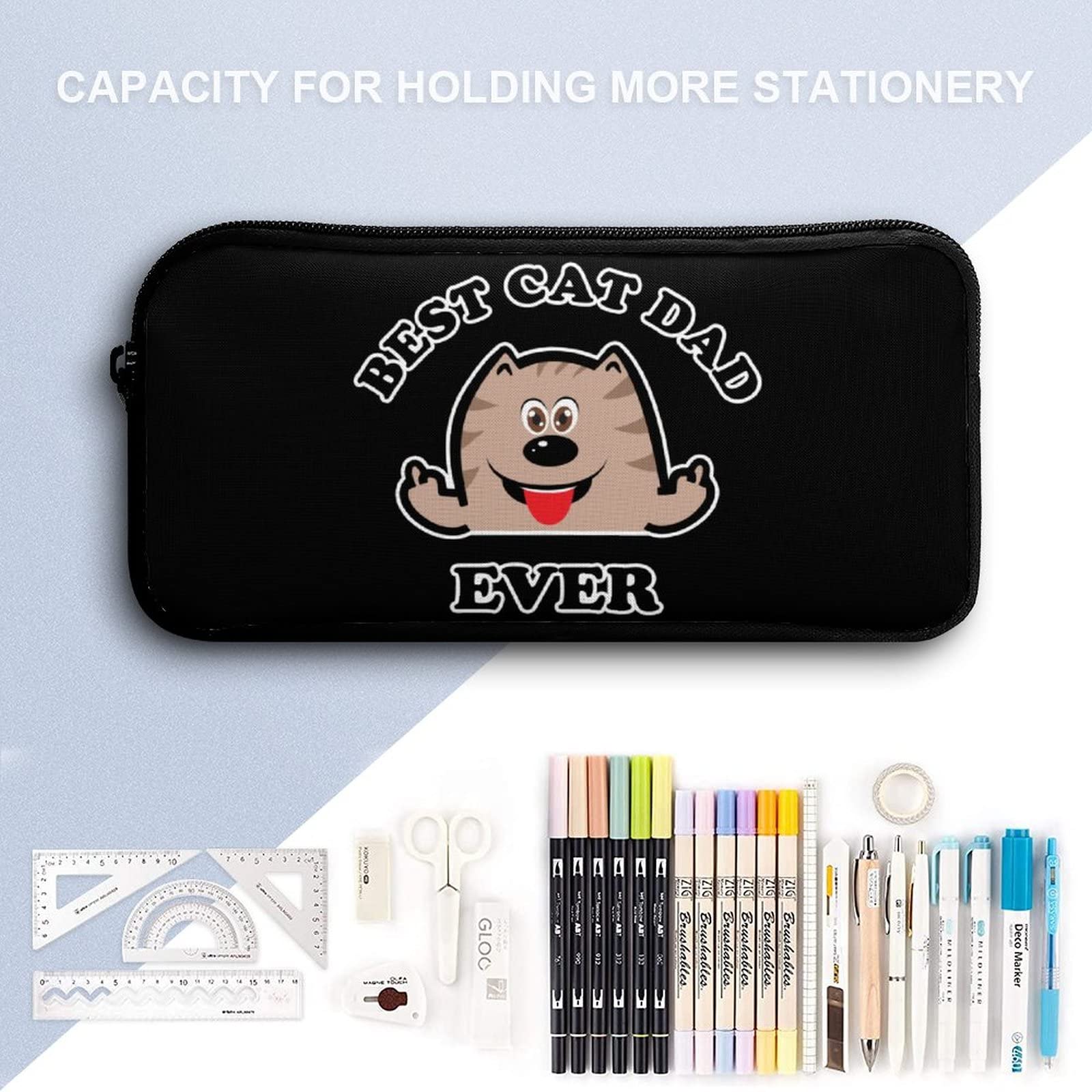 Best Cat Dad Ever Pencil Case Stationery Pen Pouch Portable Makeup Storage Bag Organizer Gift