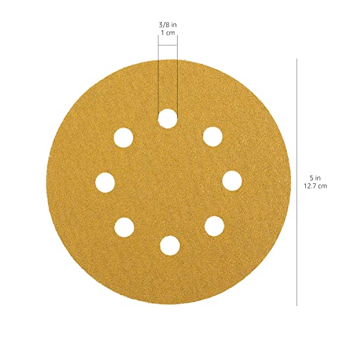 Amazon Basics 8-Hole Hook and Loop Sanding Discs - Assorted Grit, 5-Inch, 100-Pack