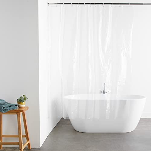 Amazon Basics Water Resistant 8-Gauge PEVA Shower Curtain Liner with Metal Grommets and Plastic Shower Hooks - 72" x 72", Clear