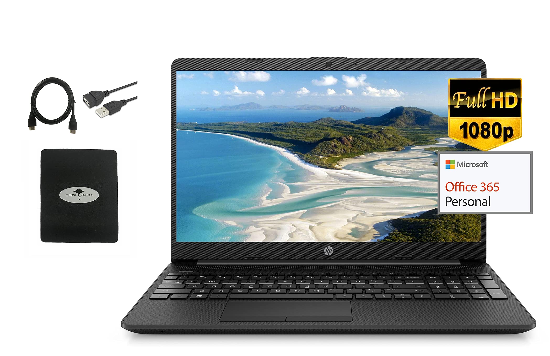 HP 2021 15.6" FHD 1080P IPS Anti-Glare Laptop, Intel Processor N4020, 4GB DDR4 RAM, 256GB SSD, 1-Year Office 365, Online Meeting Ready, Ethernet, WiFi, Fast Charge, Win10 S, w/GM Accessories