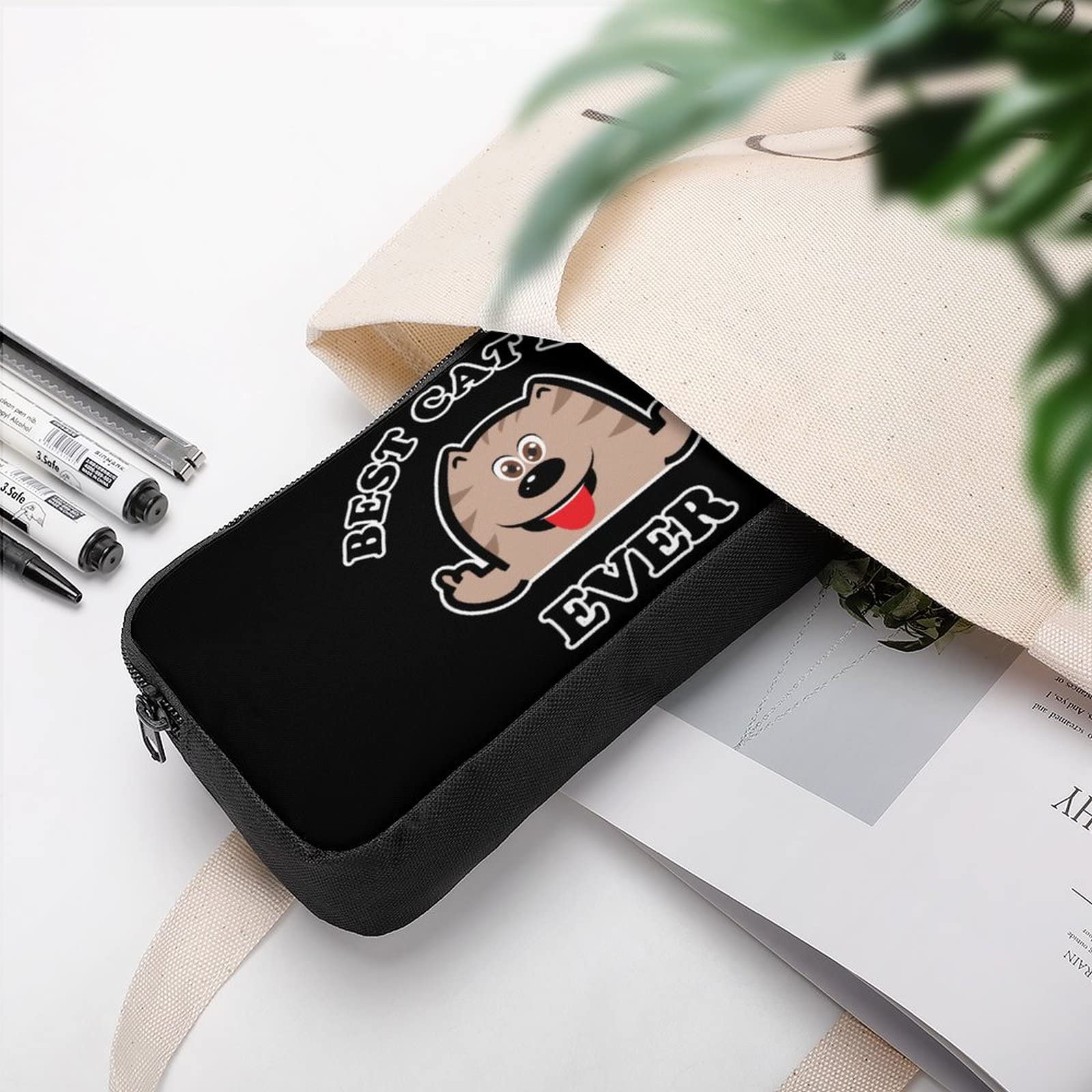 Best Cat Dad Ever Pencil Case Stationery Pen Pouch Portable Makeup Storage Bag Organizer Gift