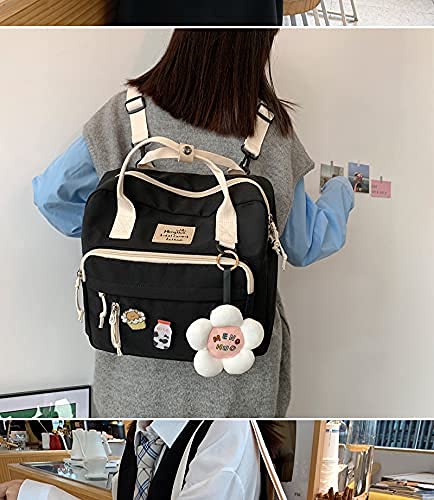 Kawaii Canvas School Backpack with Pendant, Laptop Shoulders Bag, Back to School Off to College Supplies…