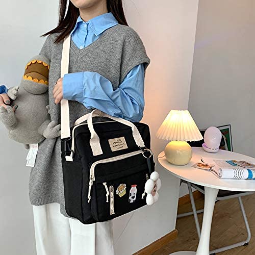 Kawaii Canvas School Backpack with Pendant, Laptop Shoulders Bag, Back to School Off to College Supplies…