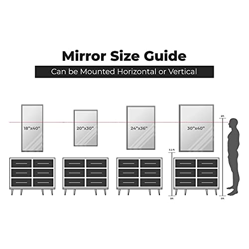 Rectangular Bathroom Wall Mirror 30" x 40" with Safety Backing | Mounted Hooks | Stylish 1" Beveled Silver Vanity Mirror by Fab Glass and Mirror