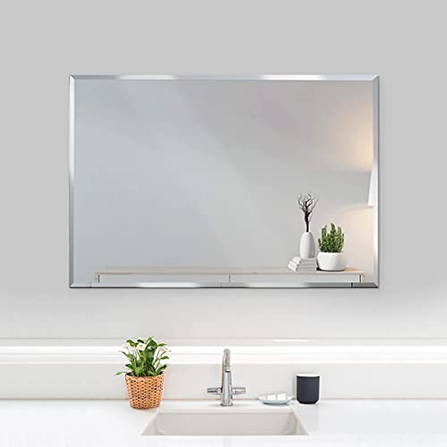 Rectangular Bathroom Wall Mirror 30" x 40" with Safety Backing | Mounted Hooks | Stylish 1" Beveled Silver Vanity Mirror by Fab Glass and Mirror