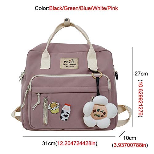 Kawaii Canvas School Backpack with Pendant, Laptop Shoulders Bag, Back to School Off to College Supplies…