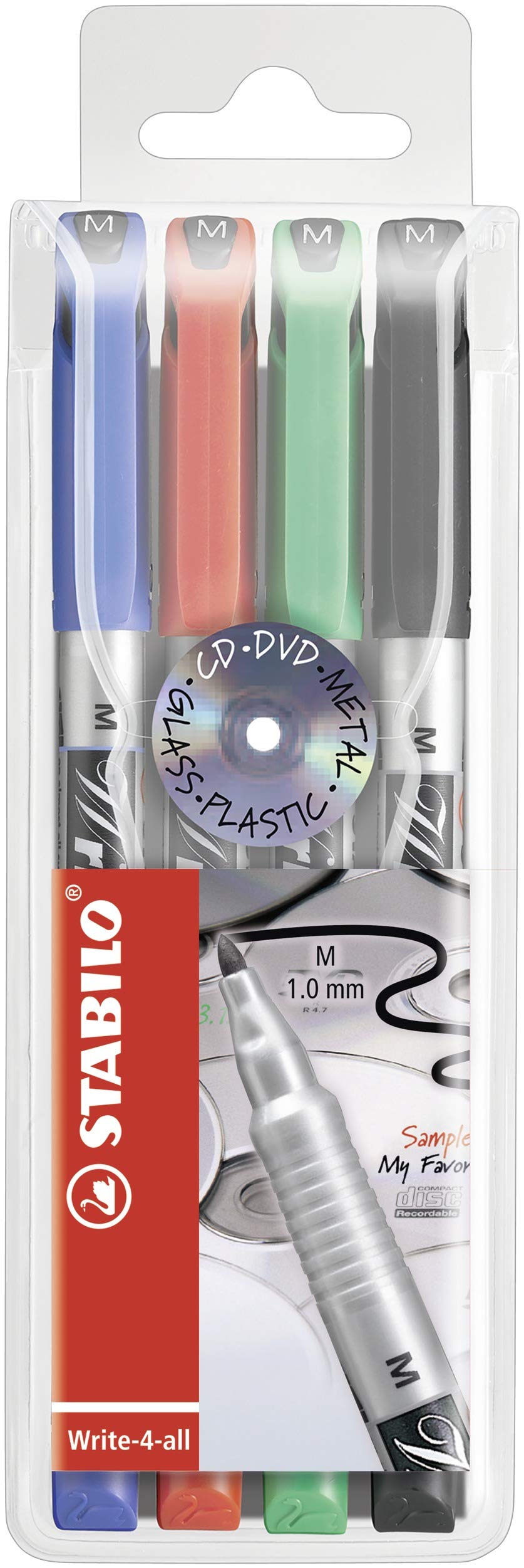 STABILO - Permanent Marker - Write-4-All - Medium - Pack of 4 - Blue, Red, Green, Black