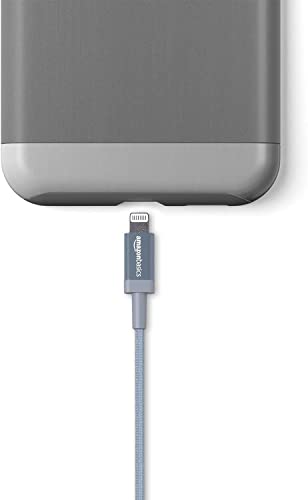 Amazon Basics Nylon USB-A to Lightning Cable Cord, MFi Certified Charger for Apple iPhone 14 13 12 11 X Xs Pro, Pro Max, Plus, iPad, Dark Gray, 3-Ft