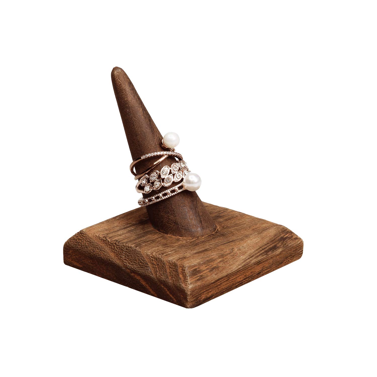 MOOCA 4-Piece Ring Display Stand Set -Jewelry Holder, Finger Ring Showcase Organizer, Brown Color