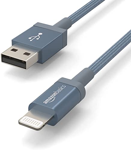 Amazon Basics Nylon USB-A to Lightning Cable Cord, MFi Certified Charger for Apple iPhone 14 13 12 11 X Xs Pro, Pro Max, Plus, iPad, Dark Gray, 3-Ft