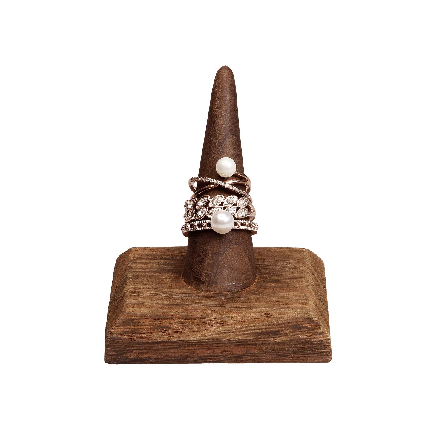 MOOCA 4-Piece Ring Display Stand Set -Jewelry Holder, Finger Ring Showcase Organizer, Brown Color