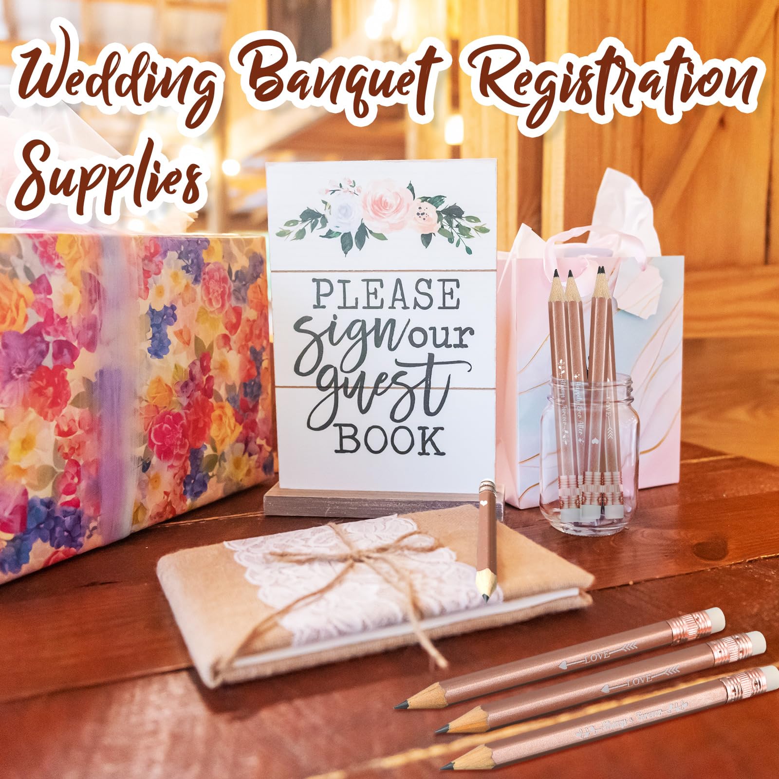 50 Pcs Wedding Pencils for Bridal Shower Half Pencils with Eraser Game Pencils Mini Golf Pencils 4 Inch Short Pocket Pre Sharpened Pencil for Wedding Presents, Classroom, School (Rose Gold)