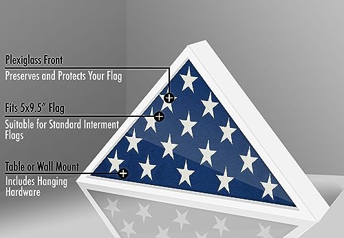 Americanflat Large Flag Display Case for Burial Flag - Fits Folded 5 x 9.5' Flag - Military Flag Case - Silhouette Collection - Flag Box Display Case for Wall or Tabletop - White